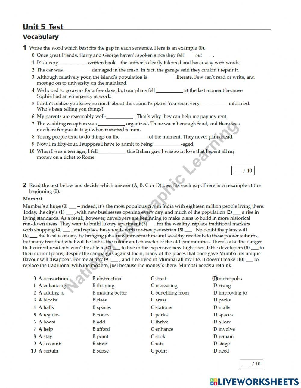 B2.2 Unit 5 Practice online exercise for | Live Worksheets