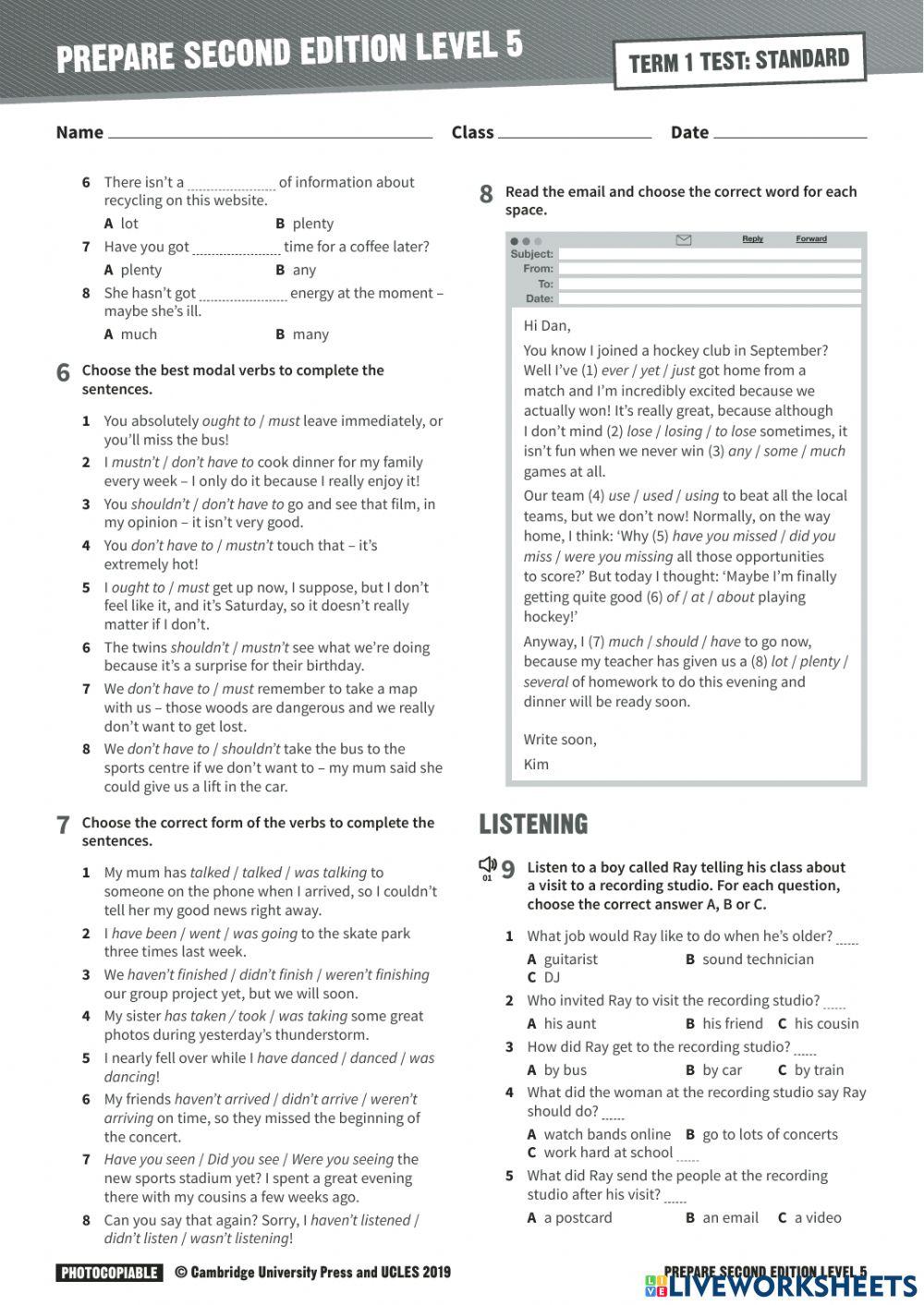 Prepare 5 Semester 2 online exercise for | Live Worksheets