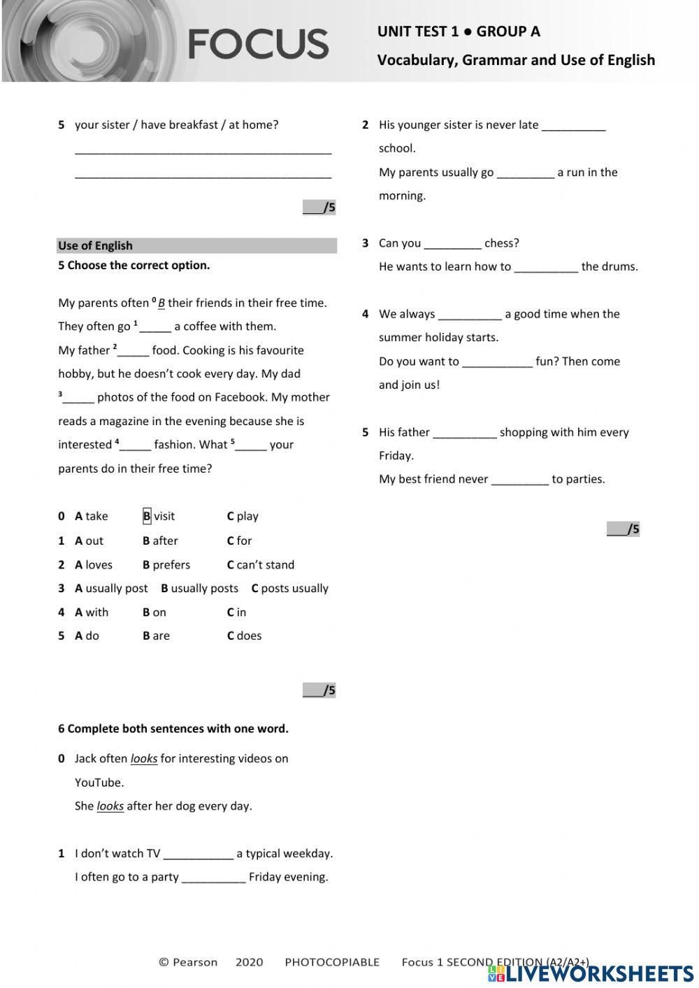 Focus 1 Unit 1 TEST 6943400 | Viktoriia Stepaniuk | Live