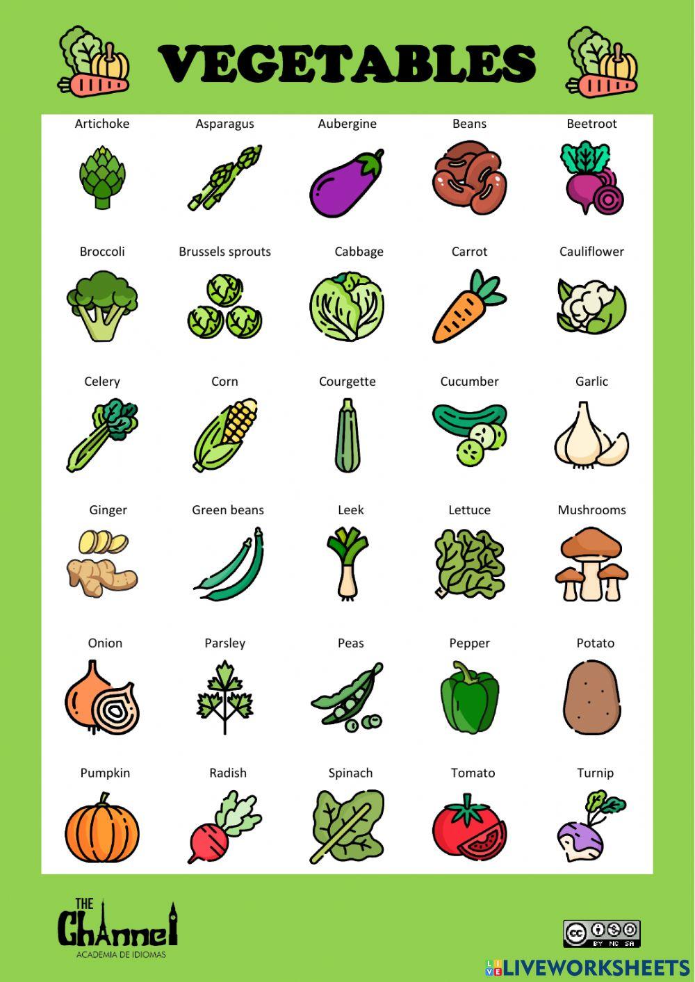 VEGETABLES (30 words) worksheet | Live Worksheets