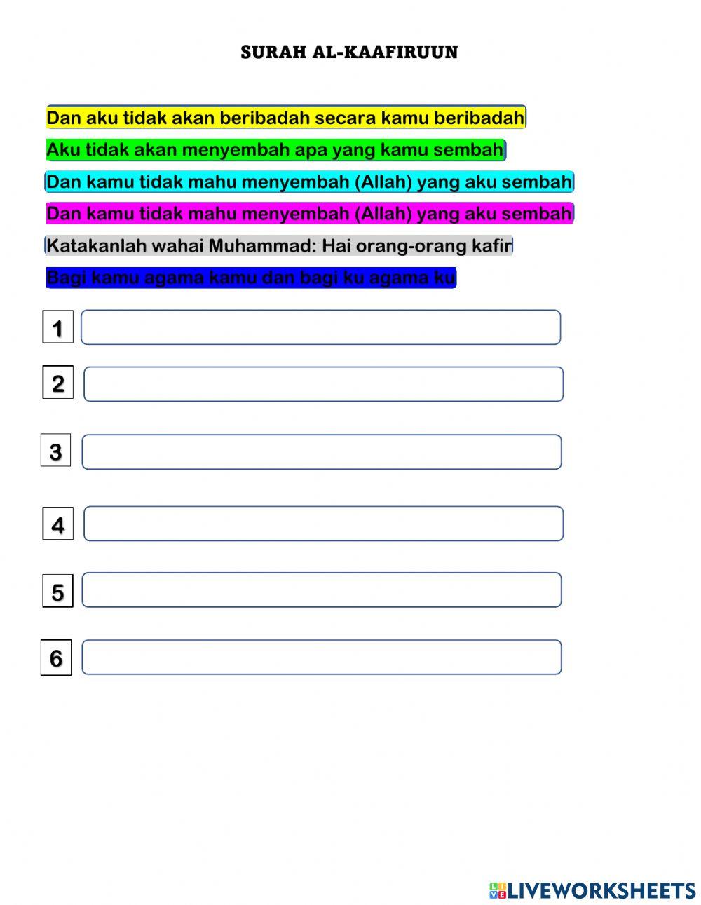Surah al-Kaafiruun online exercise for | Live Worksheets