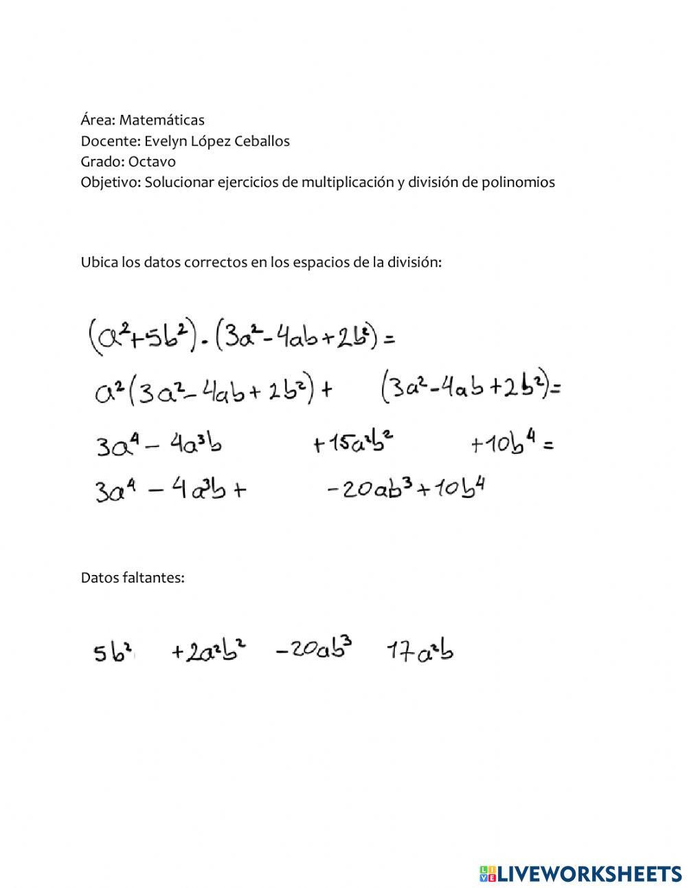 Algebra online exercise for 8° | Live Worksheets