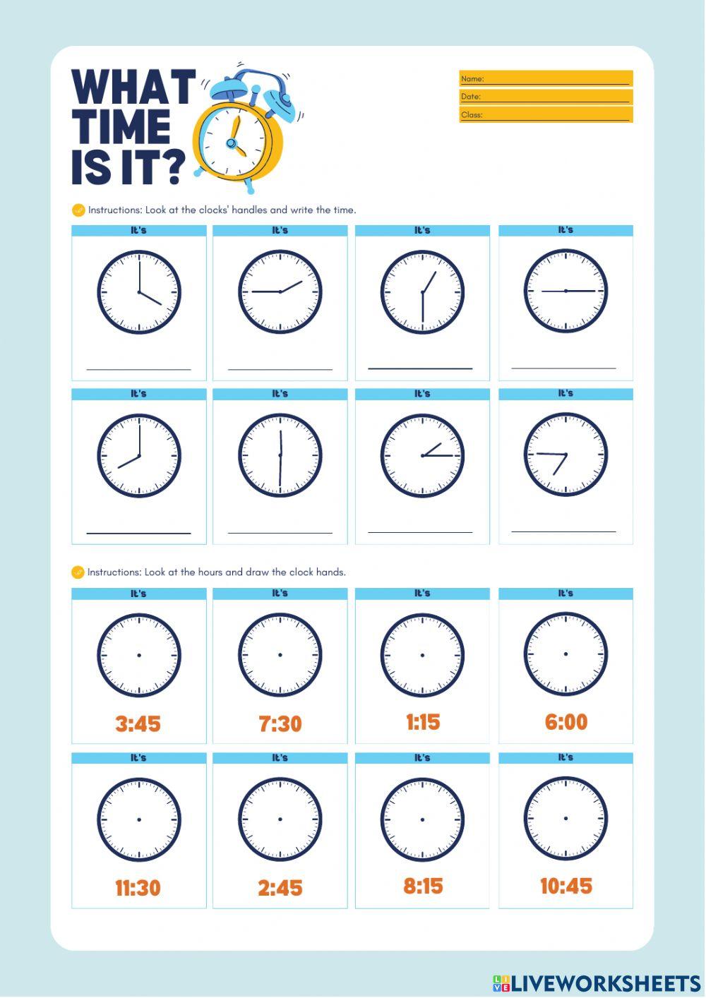 Handless Clocks Worksheets