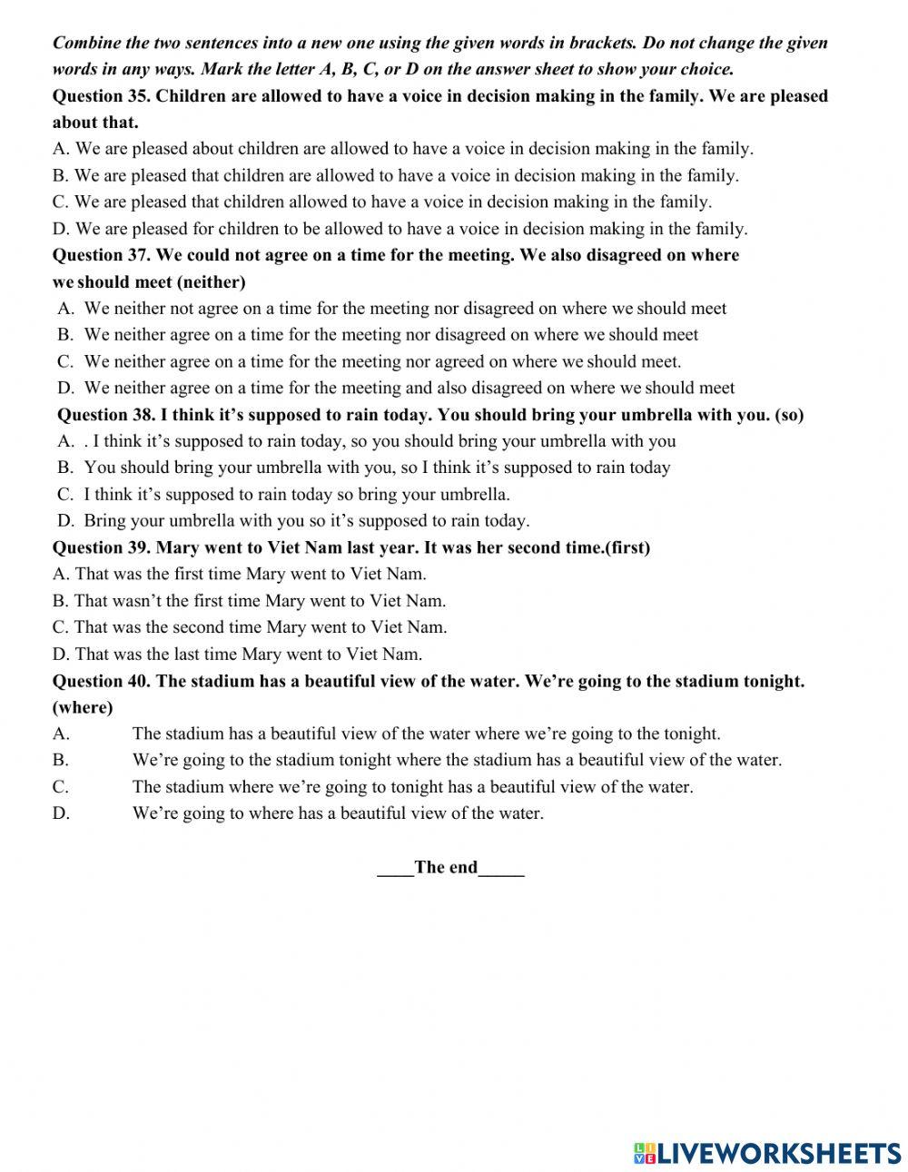 Practice test 026 worksheet | Live Worksheets