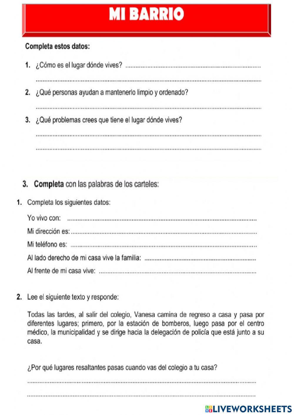 Mi barrio | Free Interactive Worksheets | 7138141