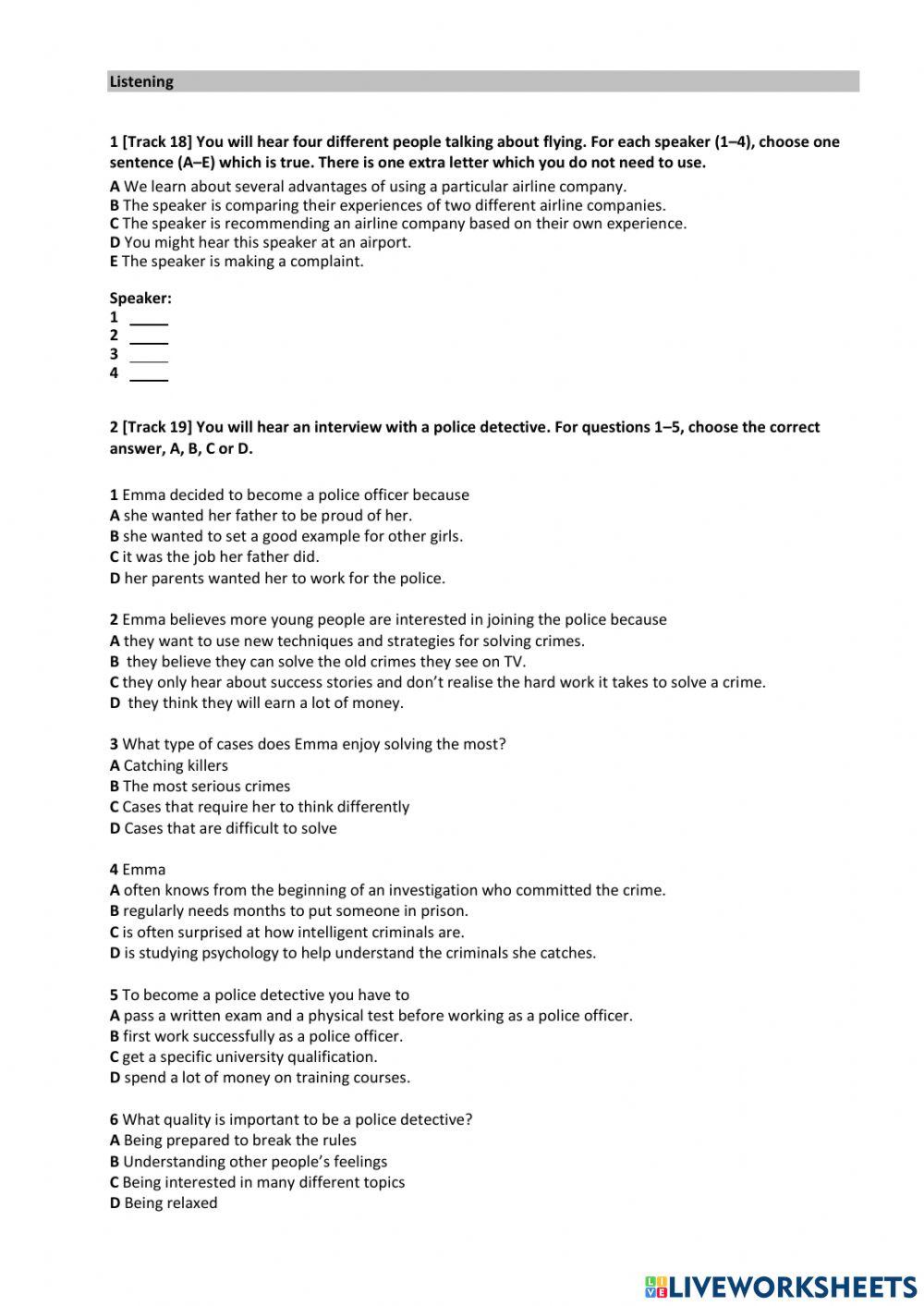 Listening Comprehension online exercise for | Live Worksheets