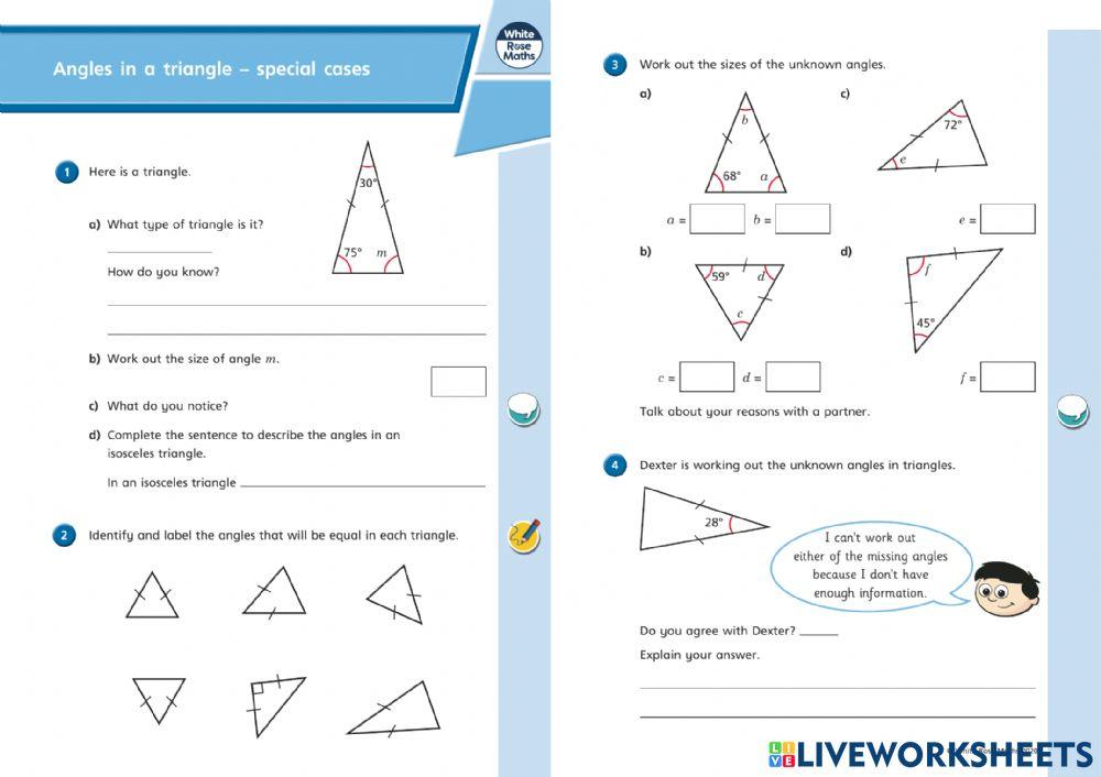 G5 Angles in a triangle special cases online exercise for | Live Worksheets