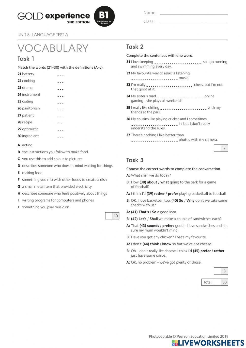 Gold Experience… | Free Interactive Worksheets | 6943790