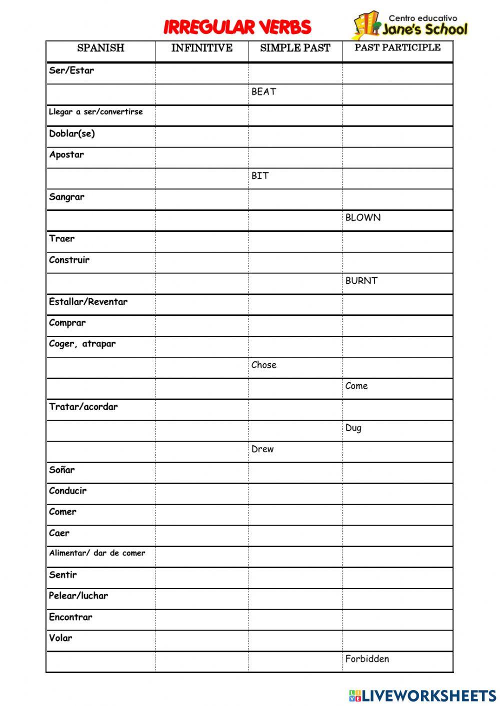 Exam irregular … | Free Interactive Worksheets | 7135599
