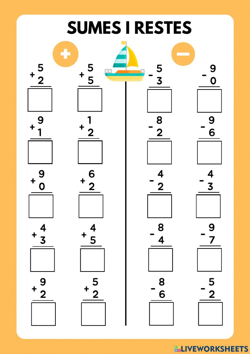 Sumes i restes verticals 4 worksheet | Live Worksheets