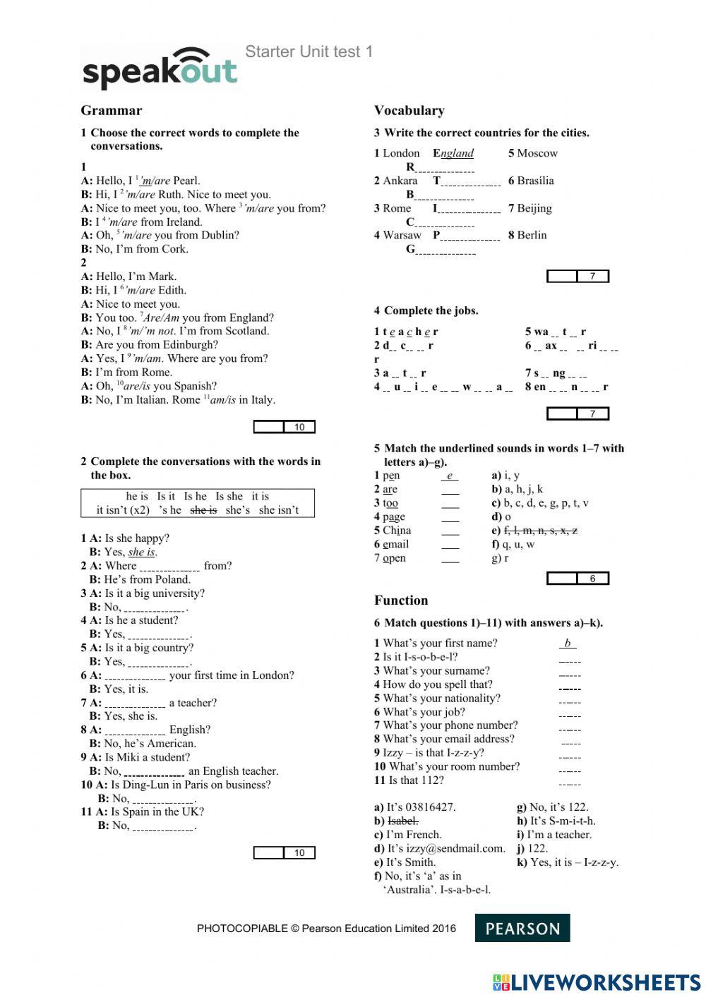 Starter unit test 1-4 online exercise for universidad | Live Worksheets