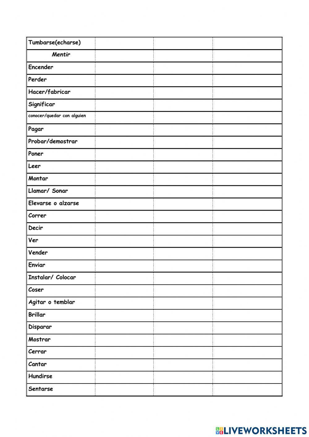 Irregular verbs exam 2 activity | Live Worksheets
