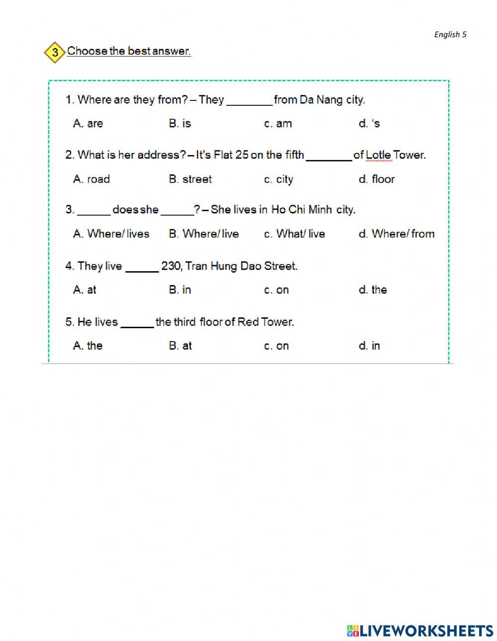 grade 5: unit 1: where do you live? 6993415 | Phương Thúy