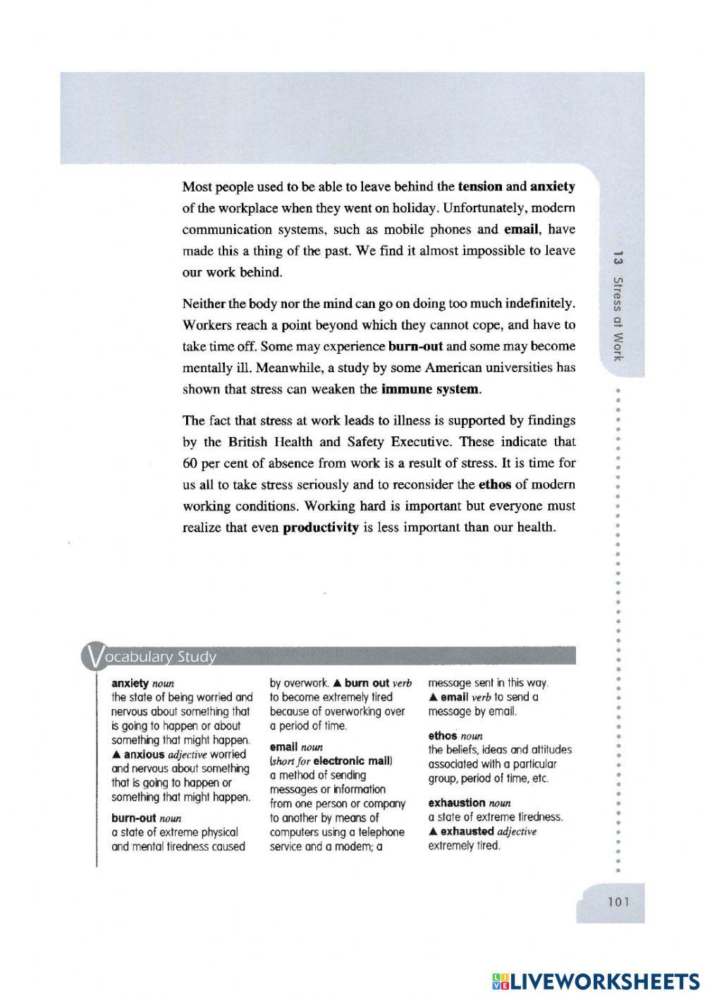 The stress at work online exercise for | Live Worksheets