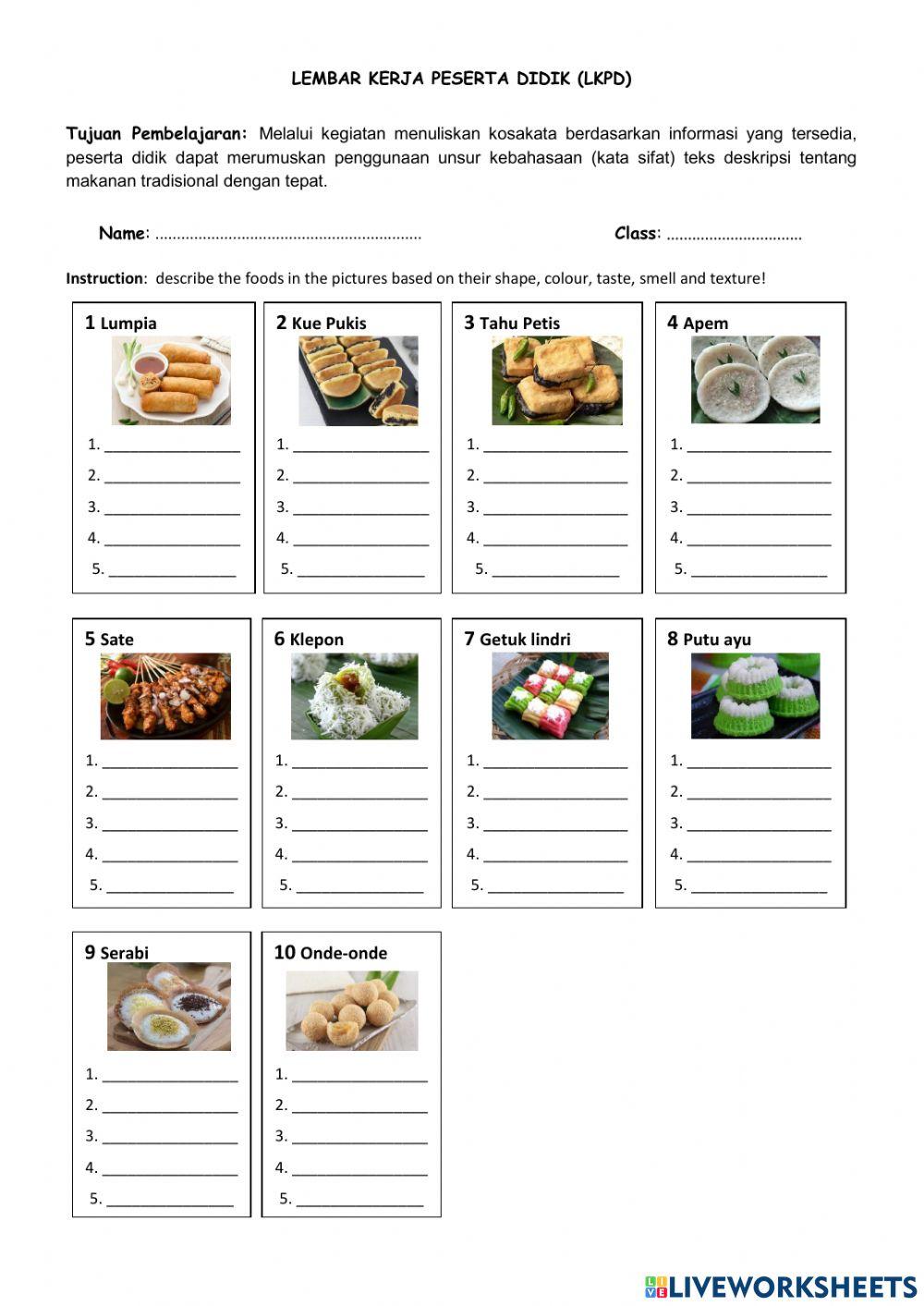 Describing local food worksheet | Live Worksheets
