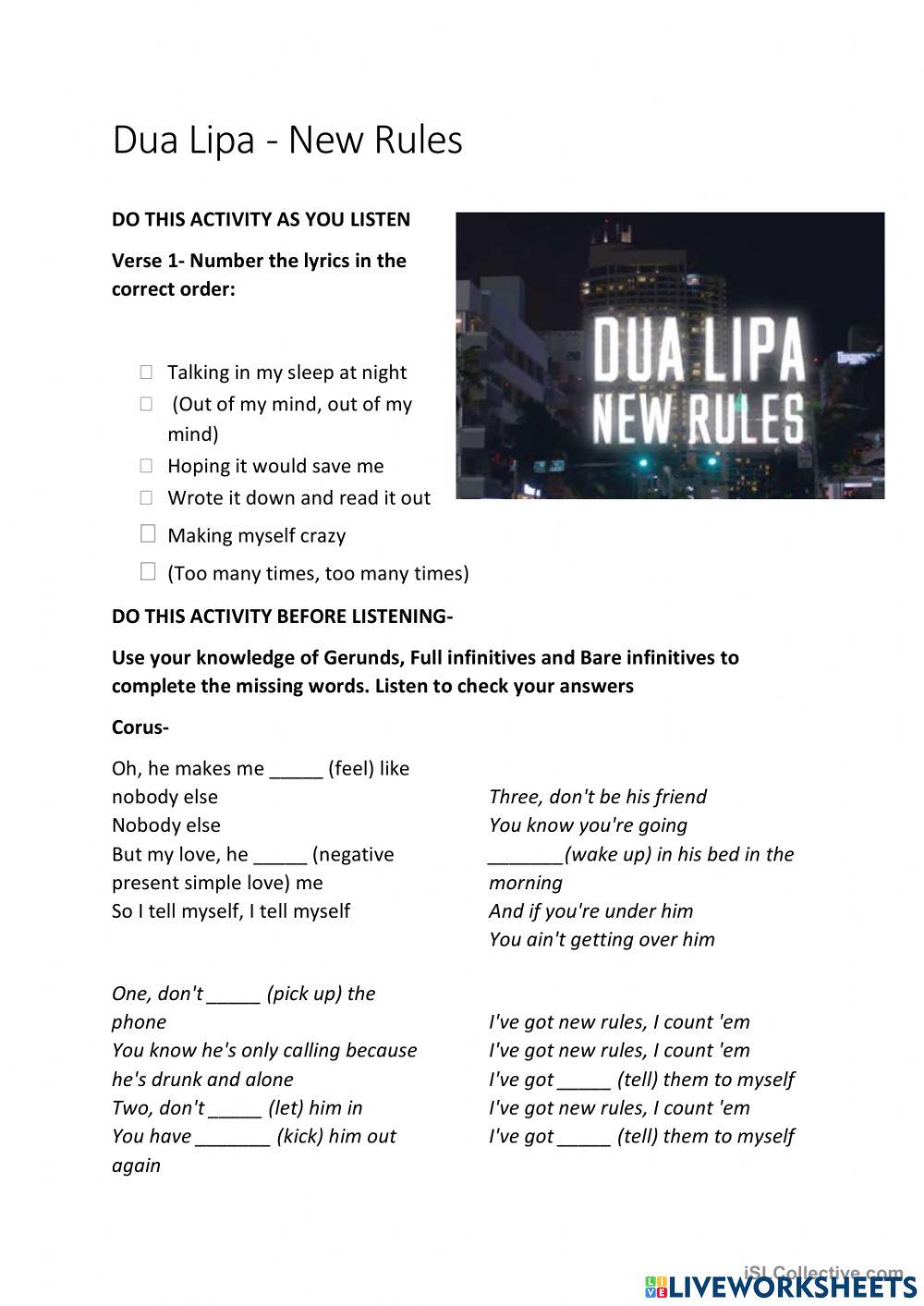 Dua Lipa worksheet worksheet | Live Worksheets