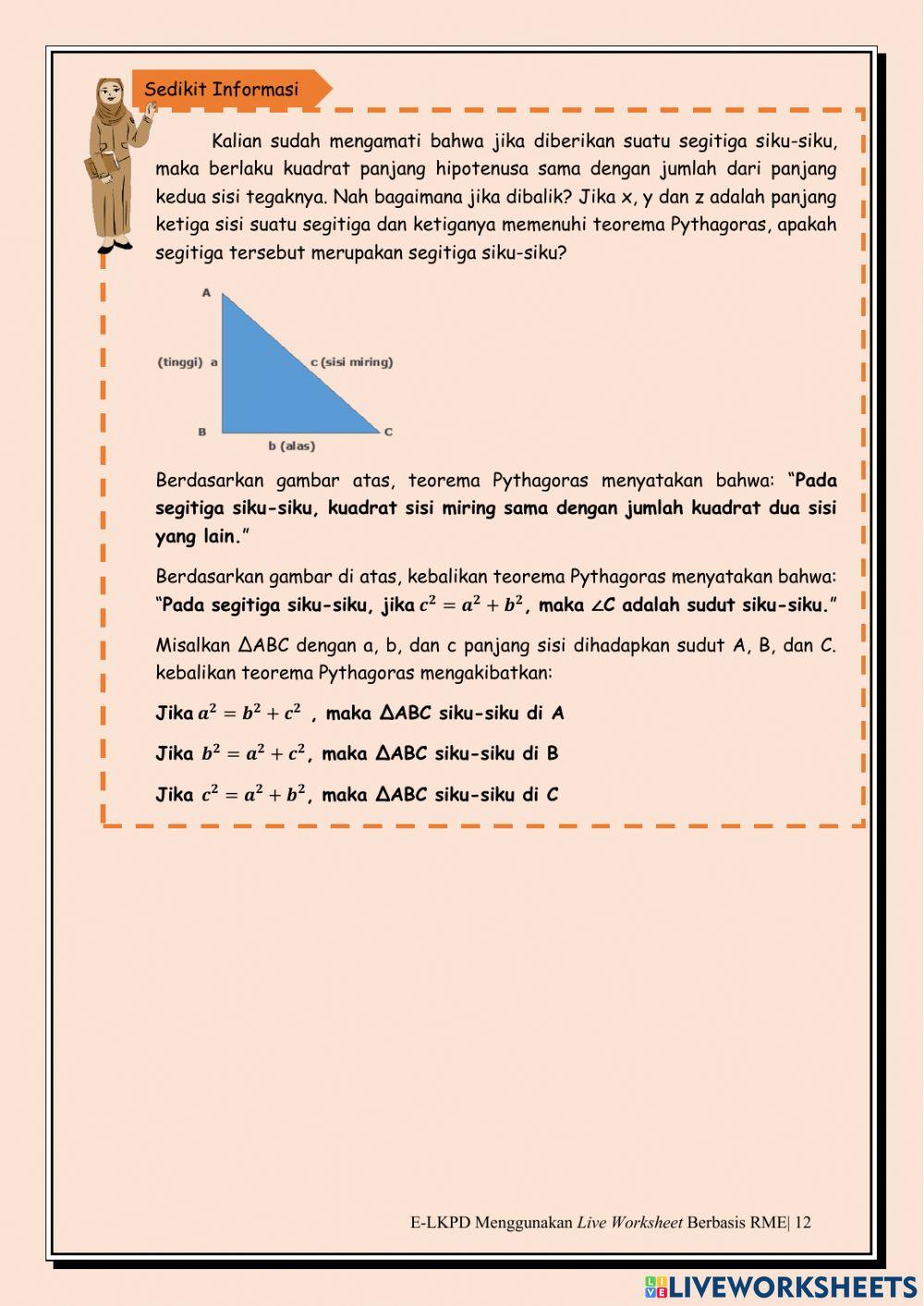 E-LKPD 2 Penerapan Teorema Pythagoras worksheet | Live Worksheets
