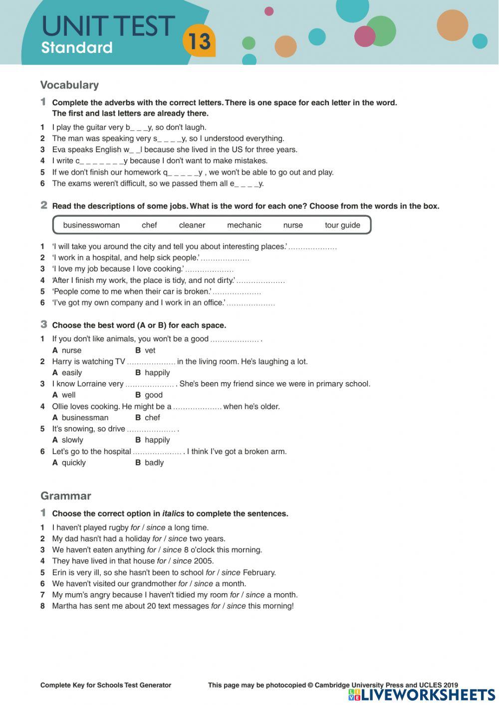 KFS-Test13S worksheet | Live Worksheets