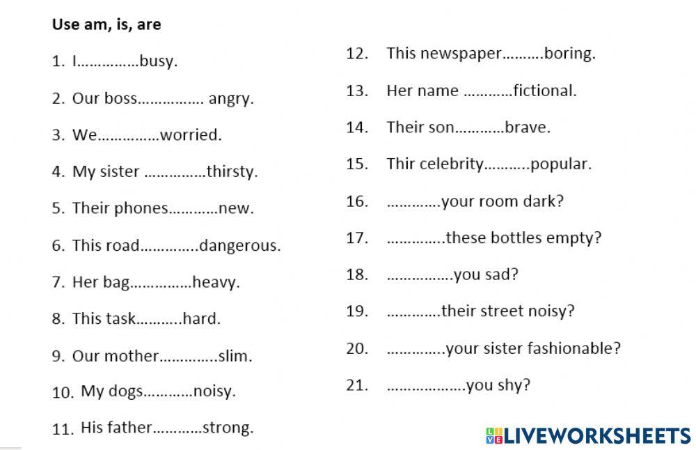 Be+adjectives | Free Interactive Worksheets | 7013448