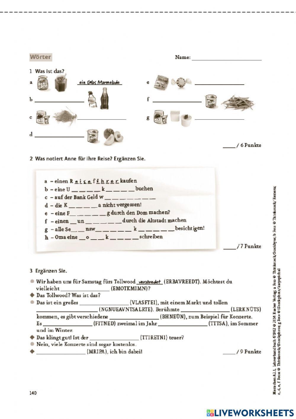 Menschen A2.1 T… | Free Interactive Worksheets | 6955605