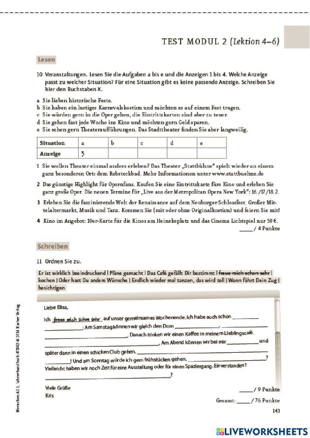 Menschen A2.1 T… | Free Interactive Worksheets | 6955605