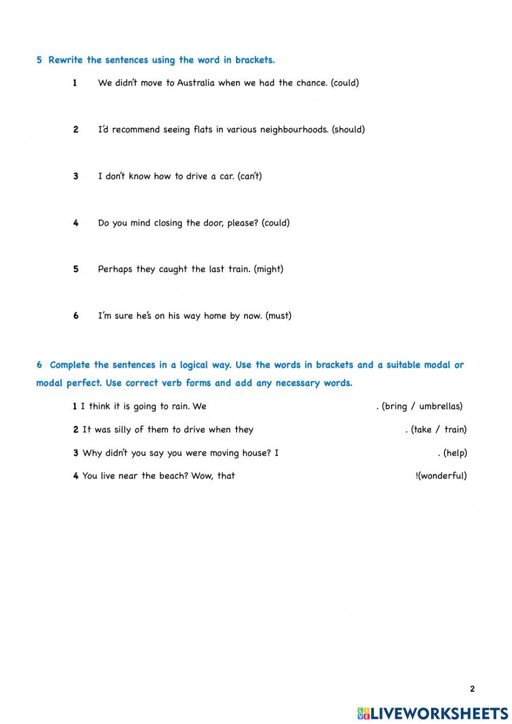 Modals and moda… | Free Interactive Worksheets | 7101578