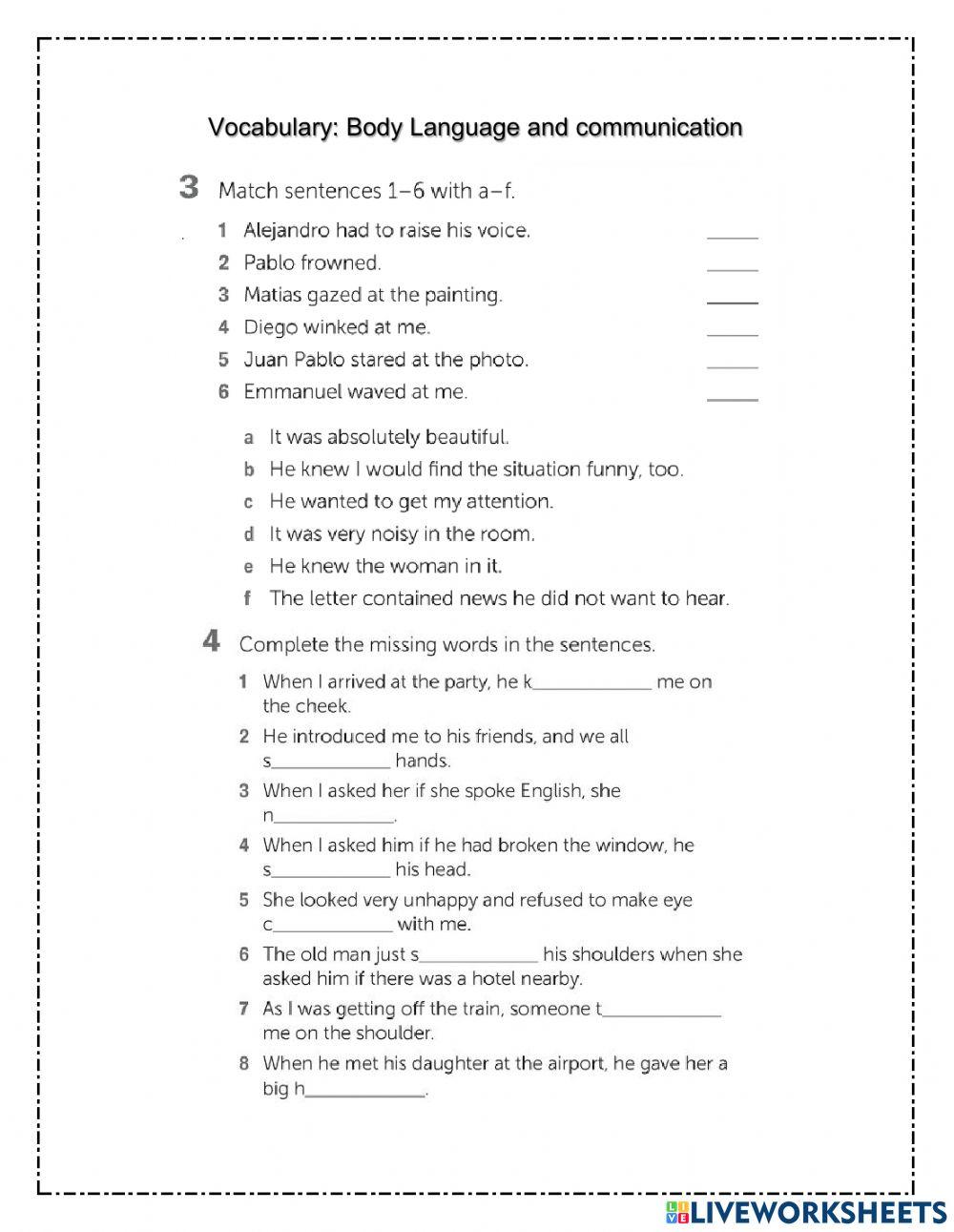 Vocabulary Body language and communication online exercise for | Live ...