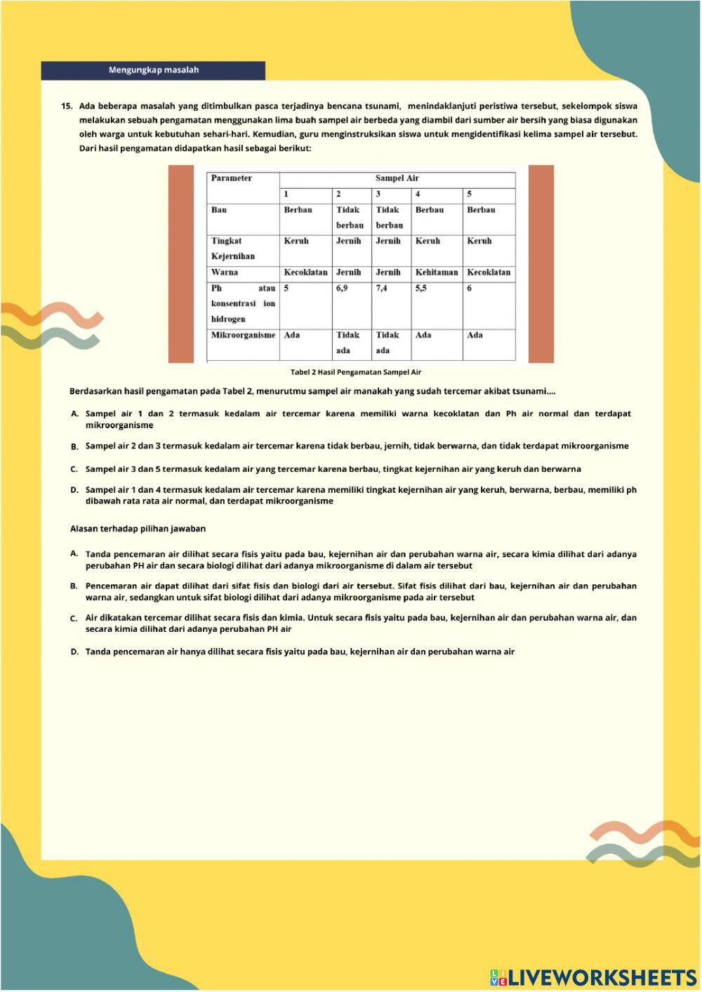 E-instrumen two-tier multiple choice tema ayo siaga bencana worksheet ...