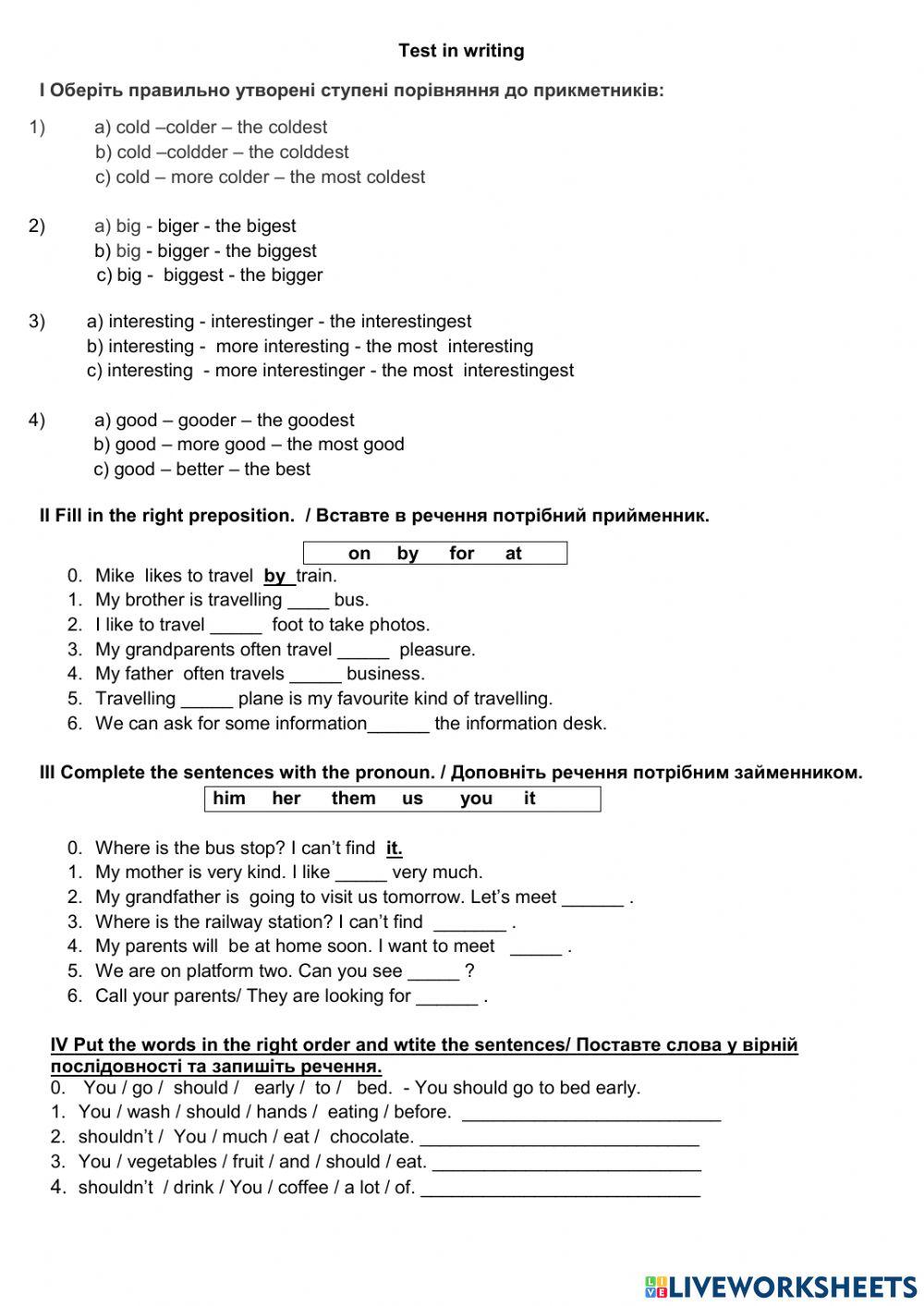 Test in Writing 4 Form online exercise for | Live Worksheets