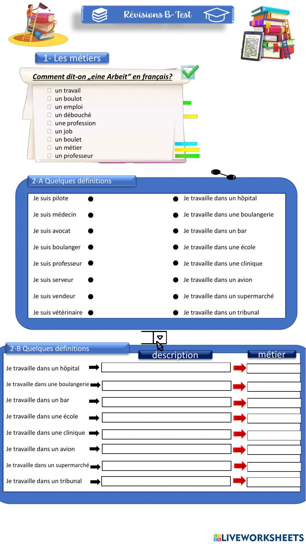 Révisions les métiers online exercise for | Live Worksheets