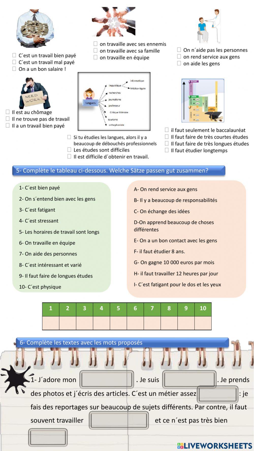 Révisions les métiers online exercise for | Live Worksheets