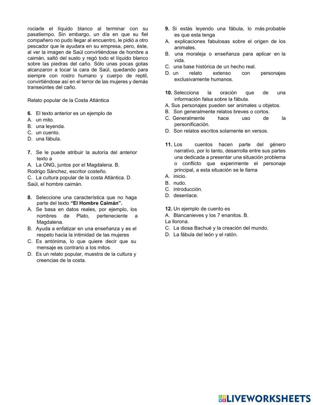 El mito grado 6 online exercise for | Live Worksheets