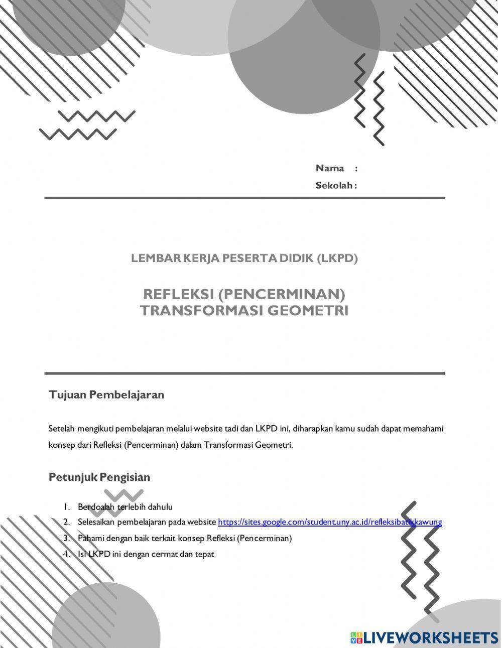 Refleksi (Pencerminan) exercise | Live Worksheets