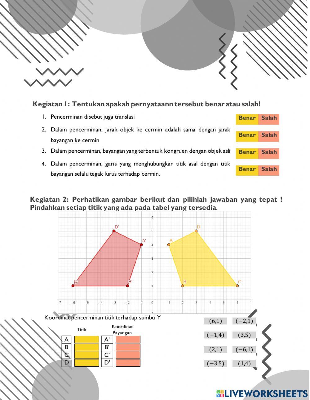 Refleksi (Pencerminan) exercise | Live Worksheets