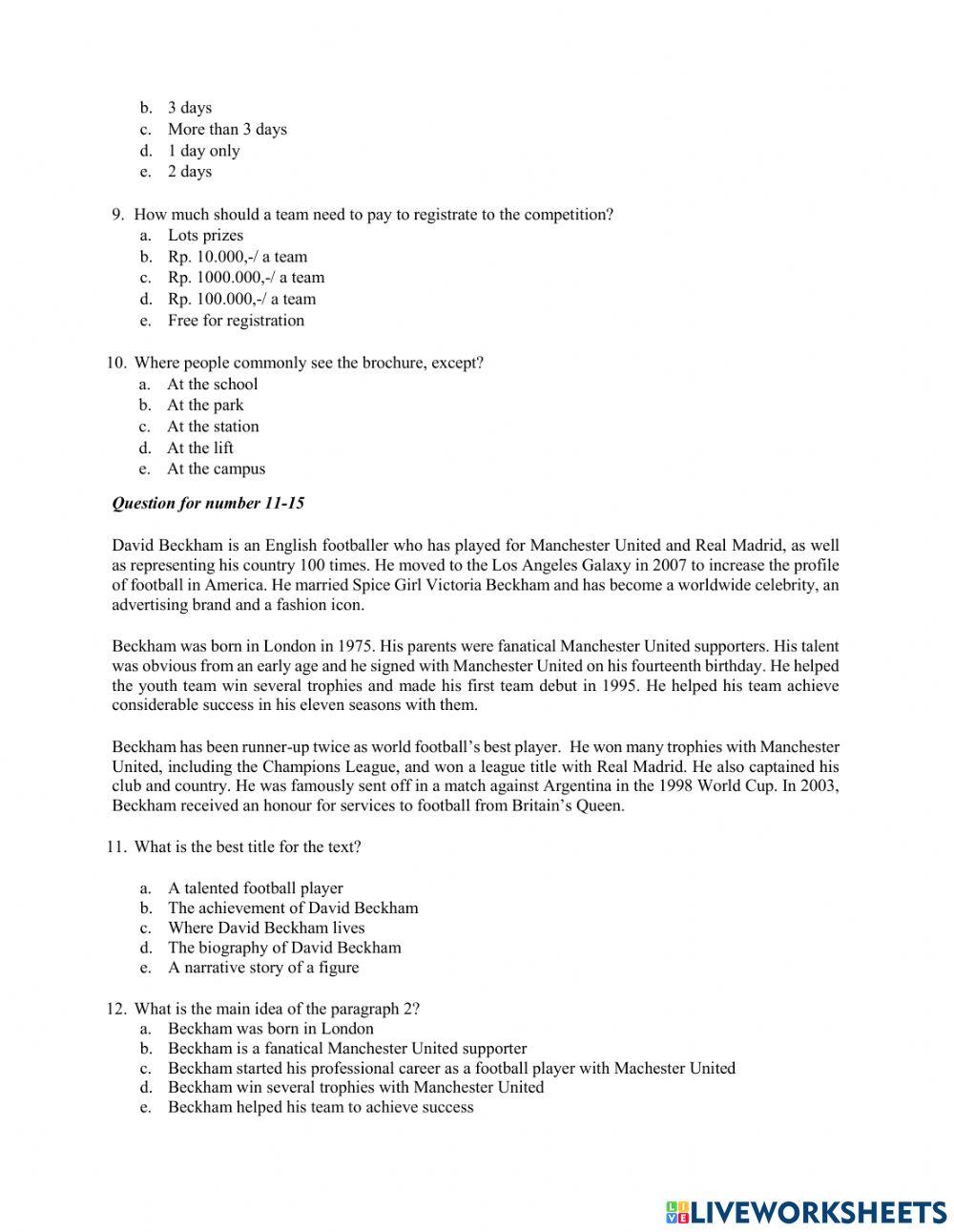 PAT Sastra Inggris worksheet | Live Worksheets