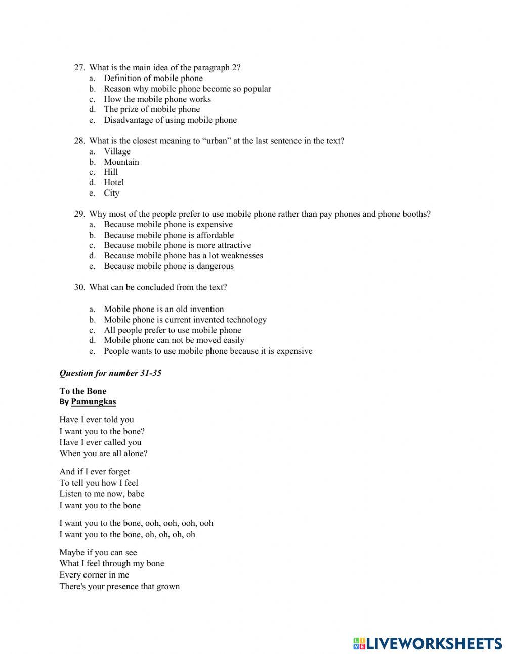 PAT Sastra Inggris worksheet | Live Worksheets