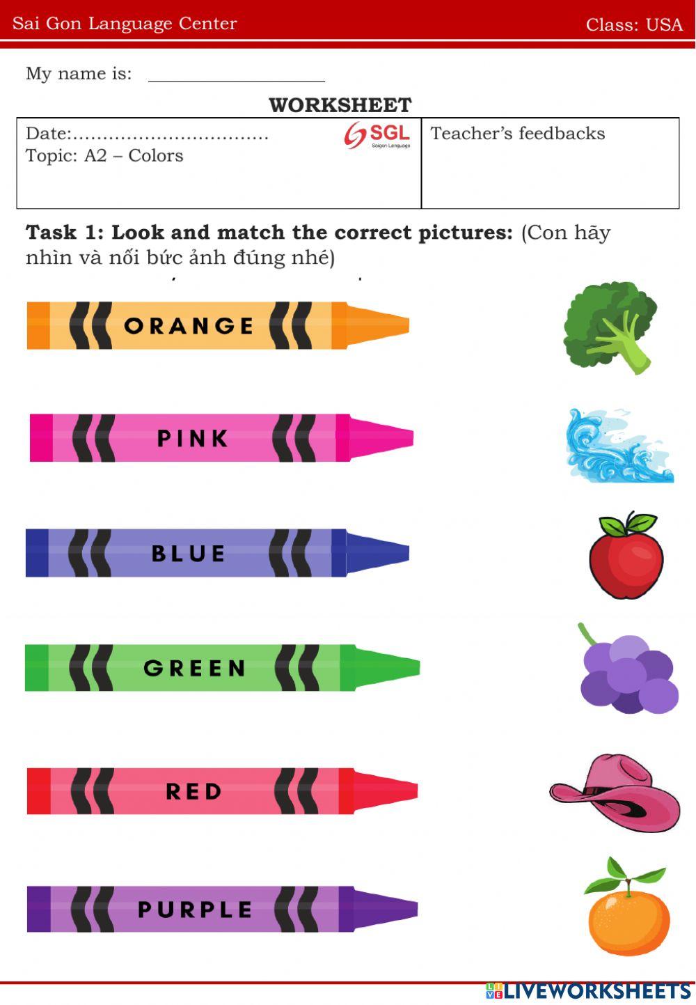 Usa colors- a2 22.05 worksheet | Live Worksheets