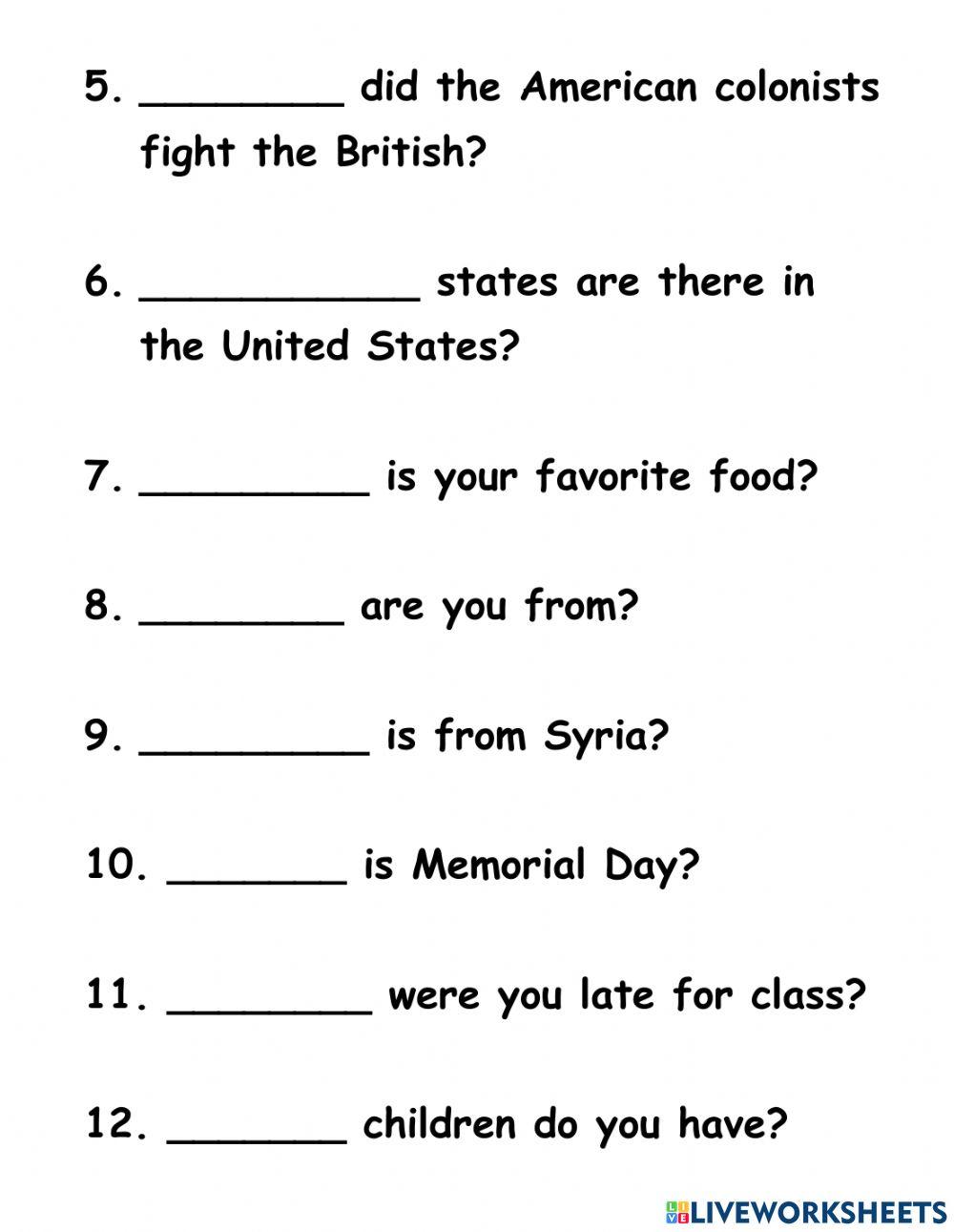 The Question Words 7003918 | NancyESL | Live Worksheets