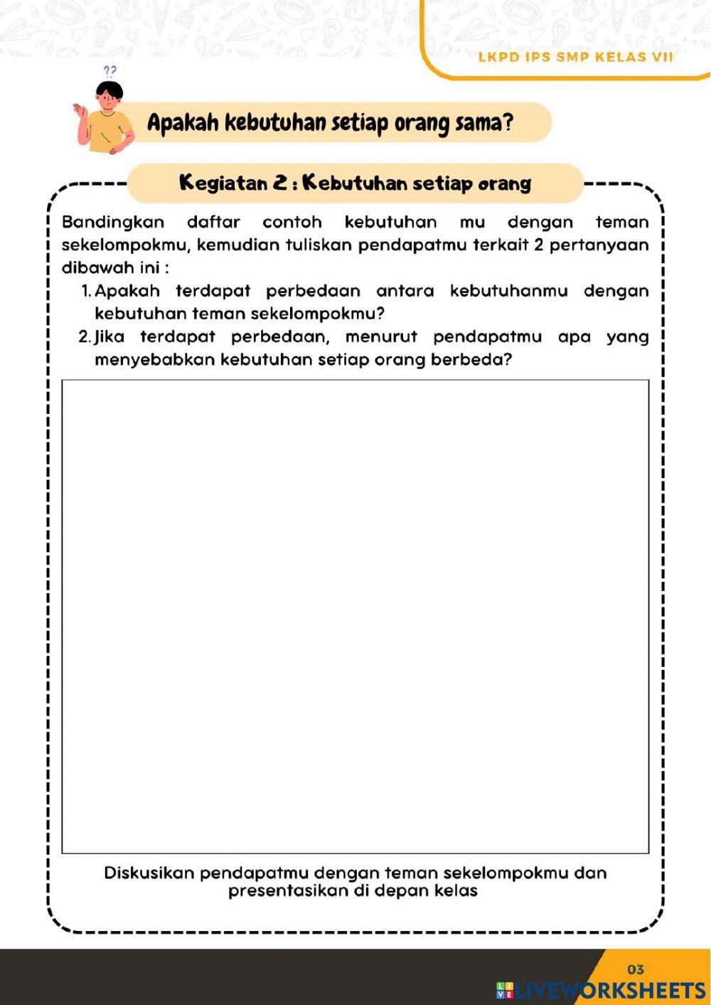 Aktivitas manusia dalam memenuhi kebutuhan online worksheet | Live ...