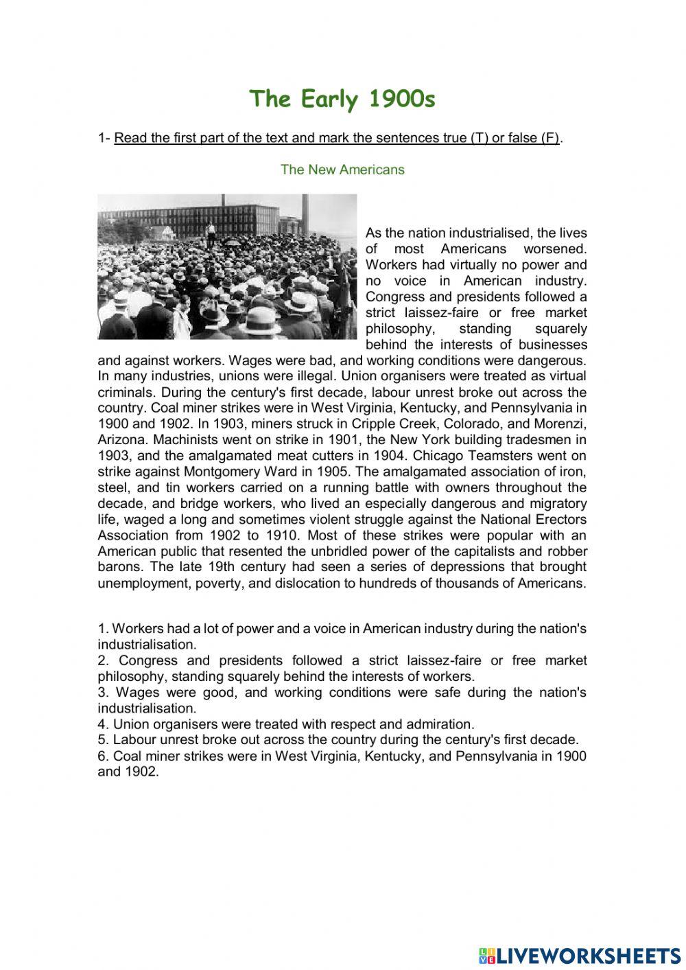 First decades of 20th century in the USA online exercise for | Live ...