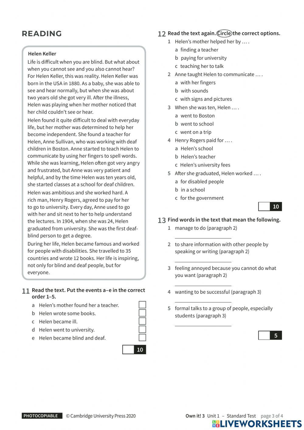 Own it 3! Unit 1 | Free Interactive Worksheets | 7043652