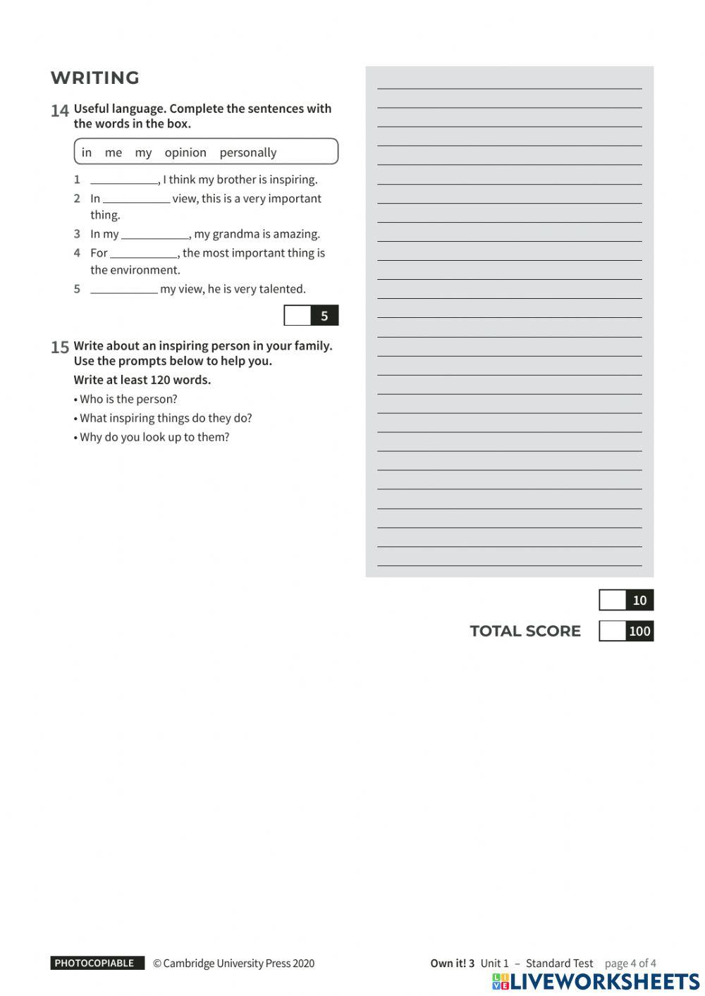 Own it 3! Unit 1 | Free Interactive Worksheets | 7043652