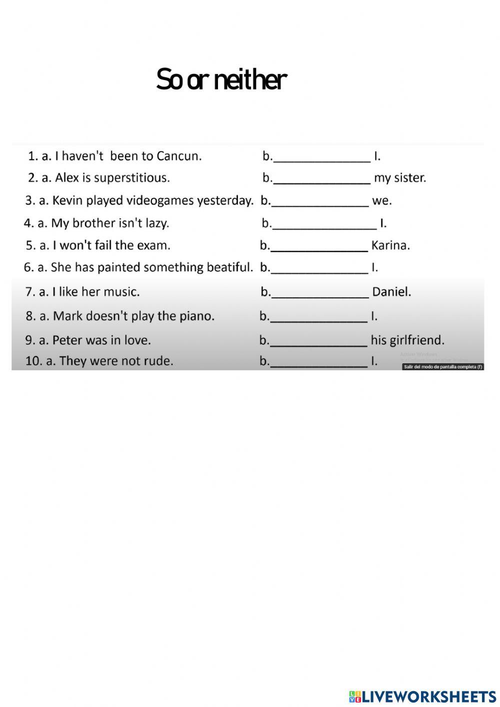 SO or NEITHER online exercise for | Live Worksheets