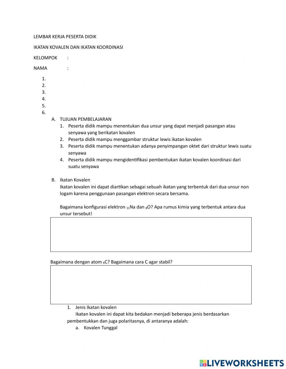 LKPD Ikatan Kovalen dan Ikatan Kovalen Koordinasi 7043766