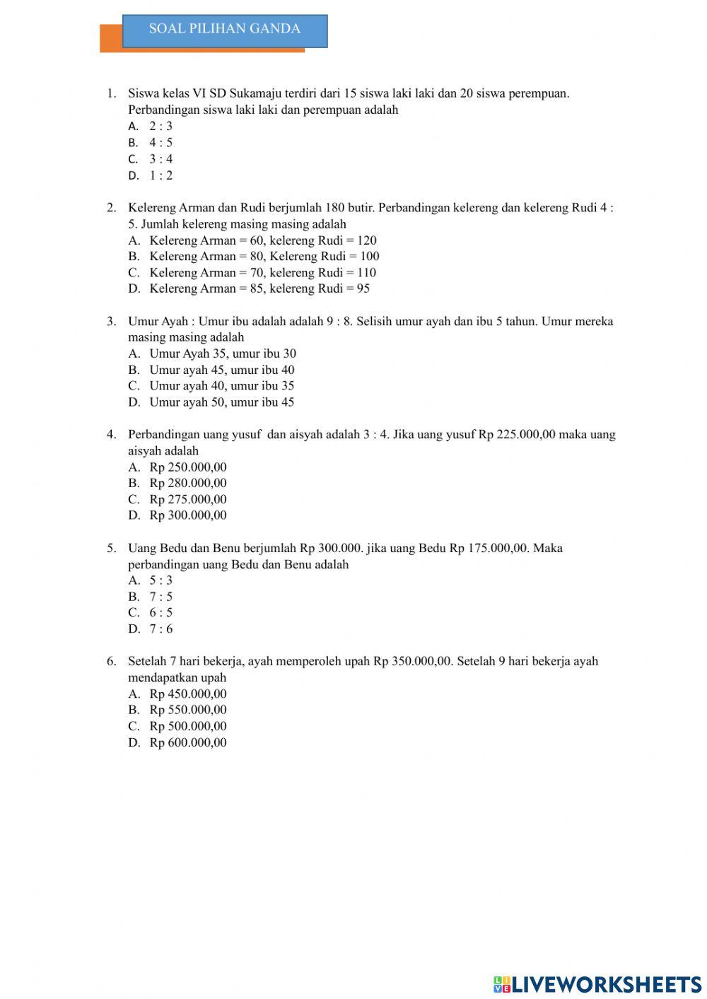 Belajar Matematika online exercise for 8 | Live Worksheets