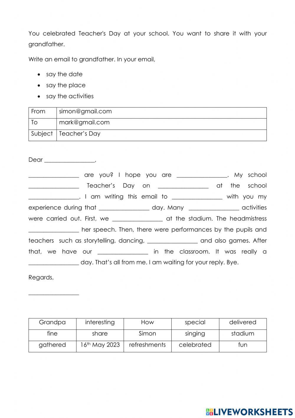 Teacher's Day online activity | Live Worksheets