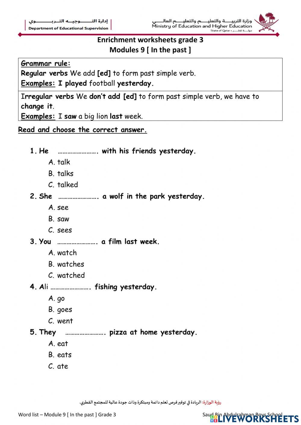 G3 M9 Past simple liveworksheet online exercise for | Live Worksheets