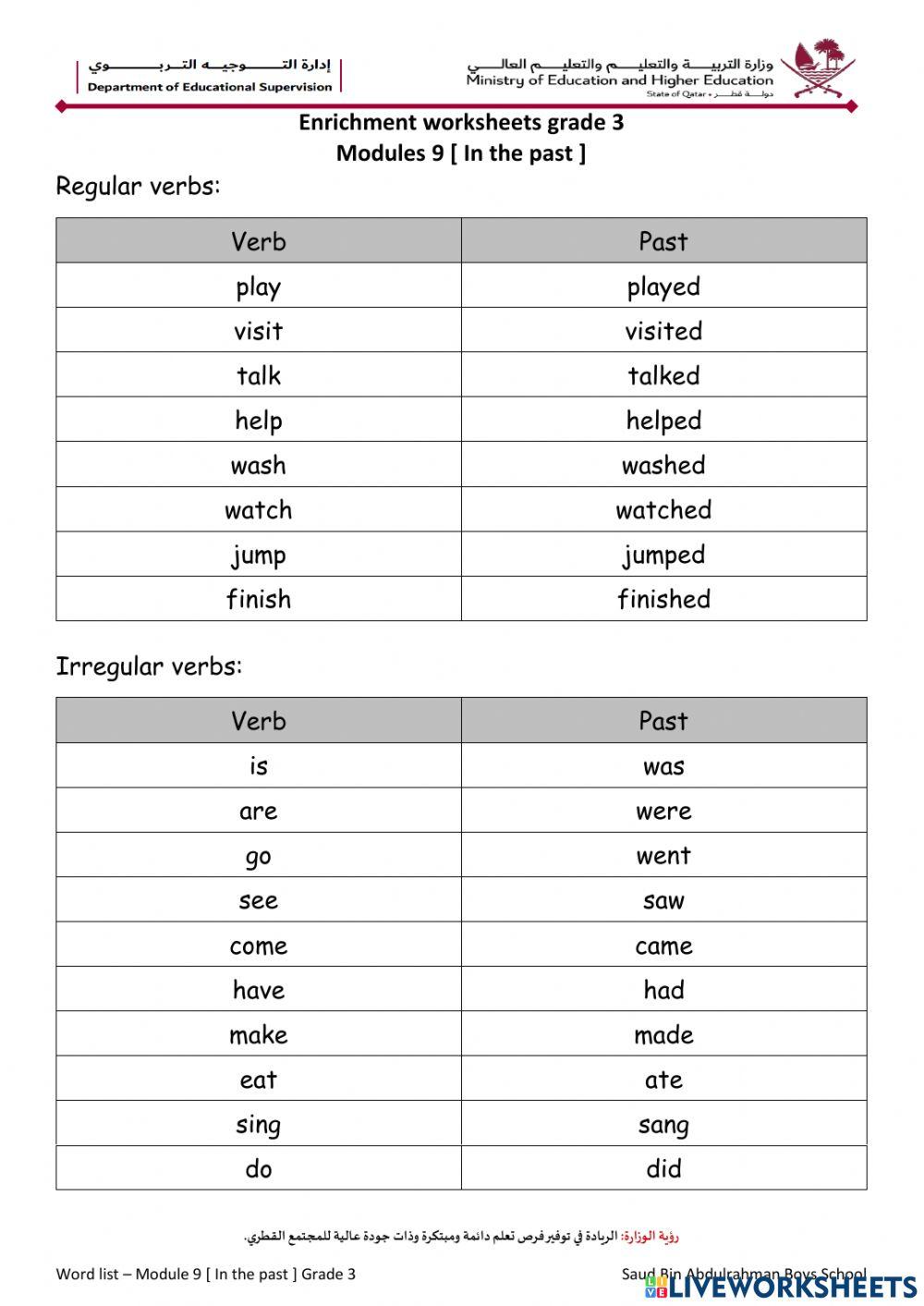 G3 M9 Past simple liveworksheet online exercise for | Live Worksheets
