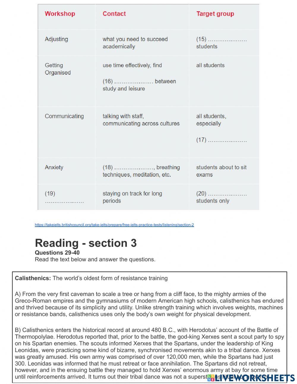 Ielts Mini test 5 worksheet | Live Worksheets