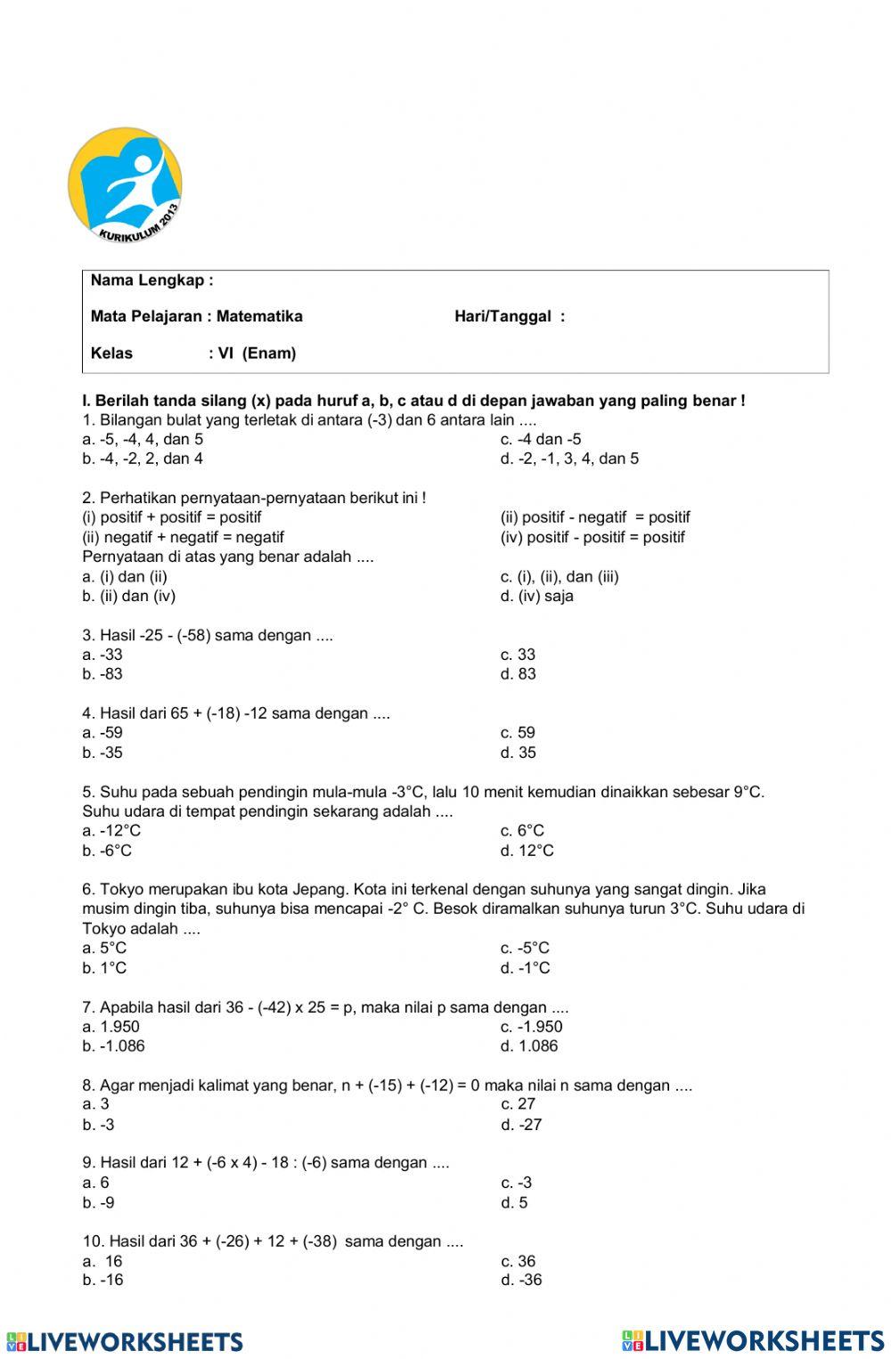 Mtk interactive worksheet for 6 | Live Worksheets